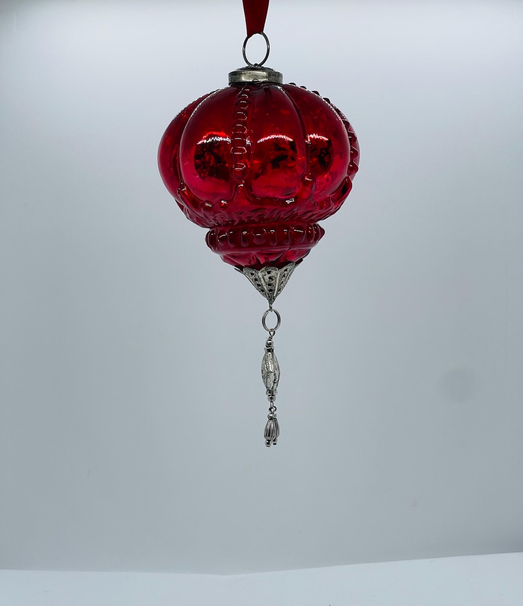 Vintage Large Red Glass Ornament Kugel Style - Etsy