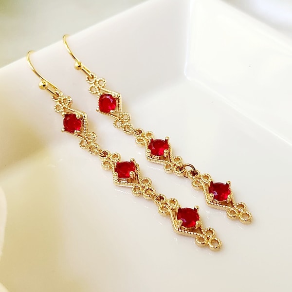Long Red Earrings - Etsy
