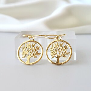 Tree Earrings, Gold Dangle Earrings, Tree of Life Earrings, Nature ...