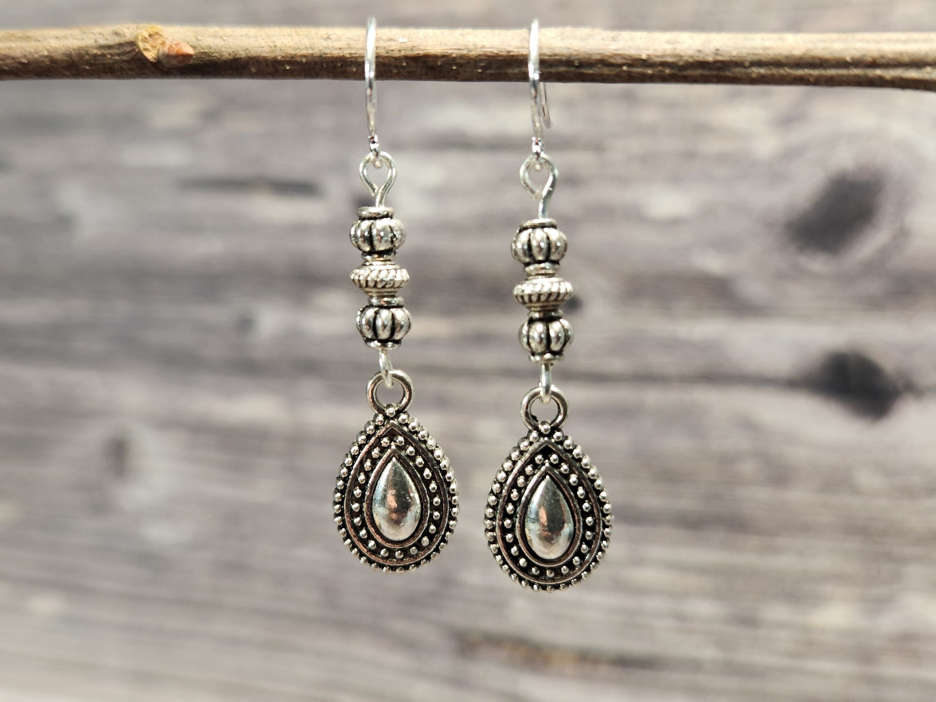 Boho Earrings, Silver Boho Dangle Earrings, Rustic Silver Bohemian ...