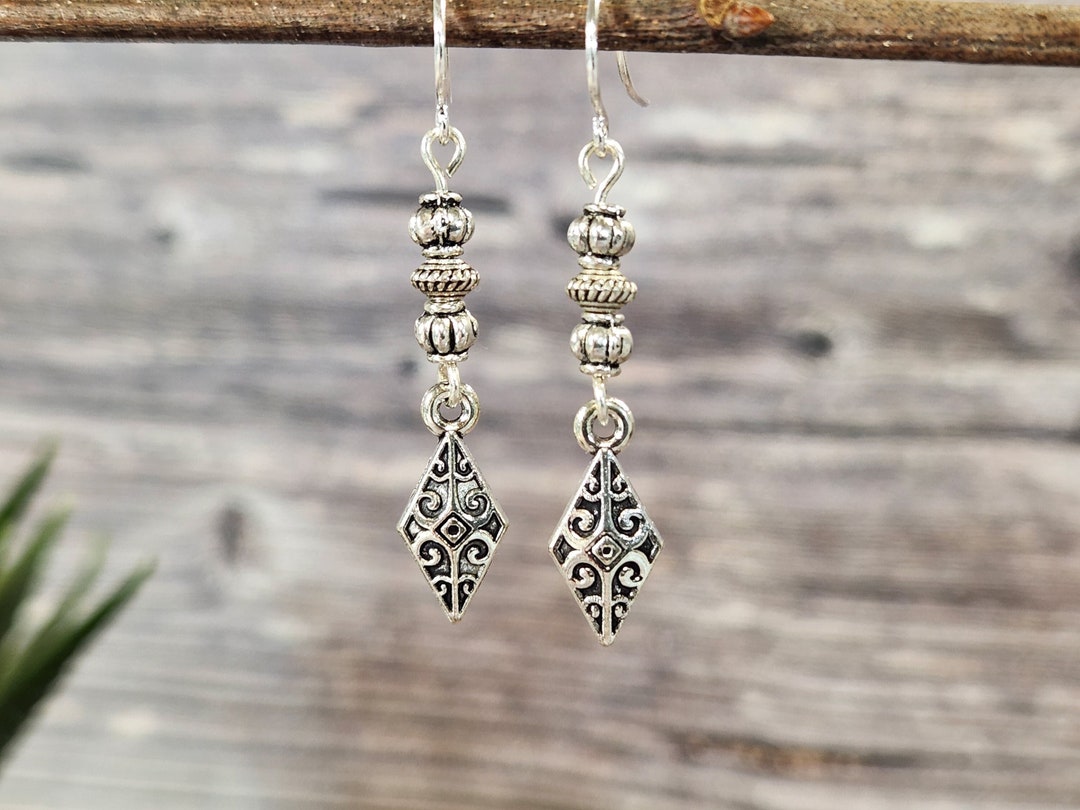 Boho Earrings, Small Silver Dangle Earrings, Rustic Earrings, Tribal ...