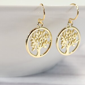Tree Earrings, Gold Dangle Earrings, Tree of Life Earrings, Nature ...