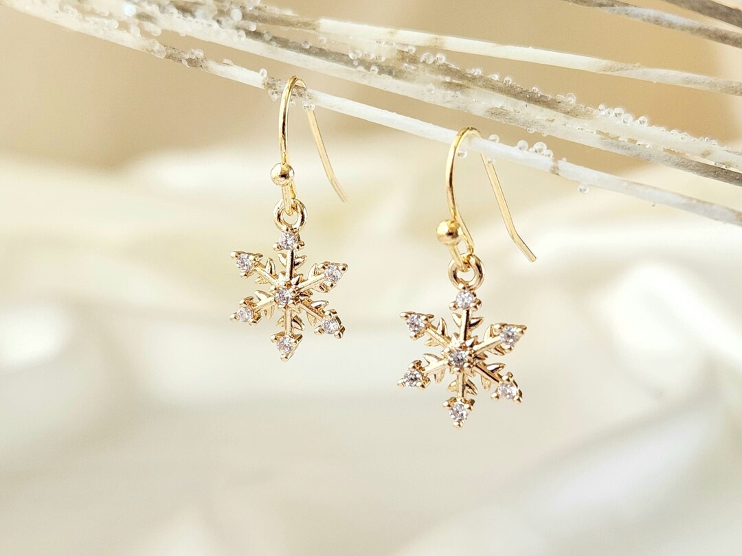Dainty Gold Snowflake Earrings, Christmas Earrings, Small Minimalist ...
