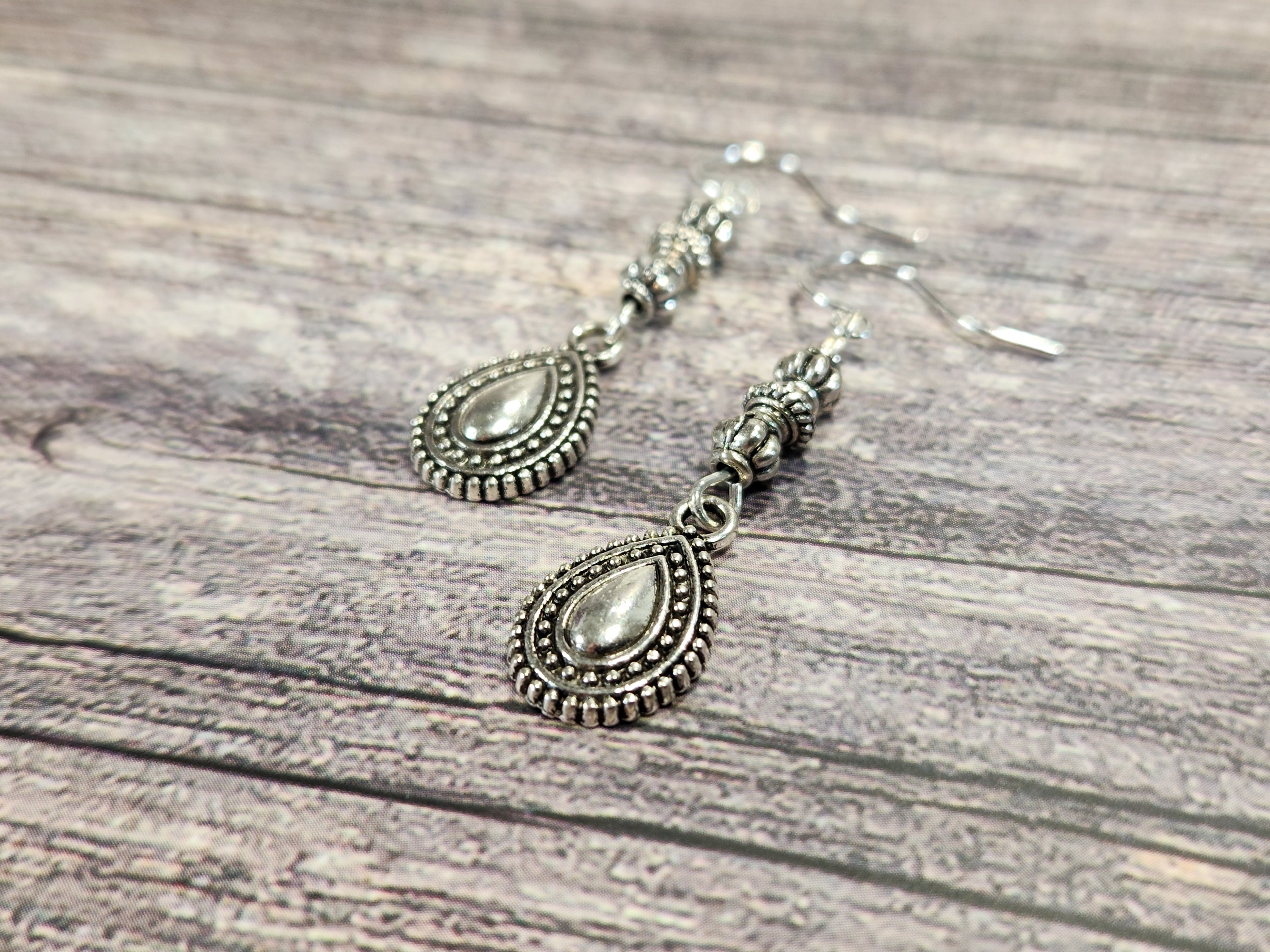 Boho Earrings, Silver Boho Dangle Earrings, Rustic Silver Bohemian ...