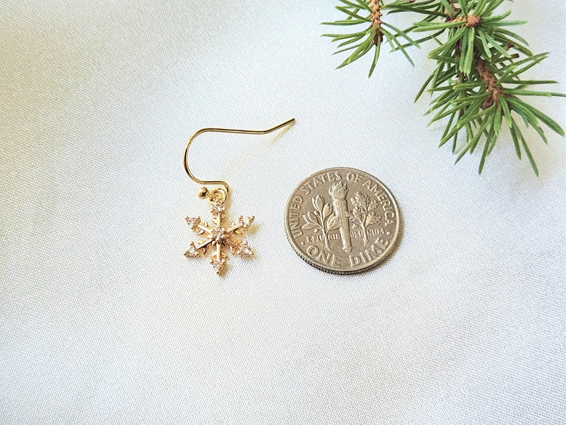 Dainty Gold Snowflake Earrings, Christmas Earrings, Small Minimalist ...