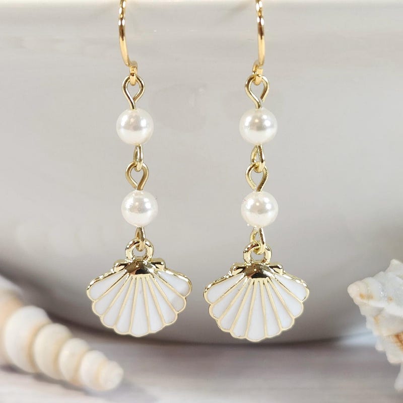 White Shell Earrings - Etsy