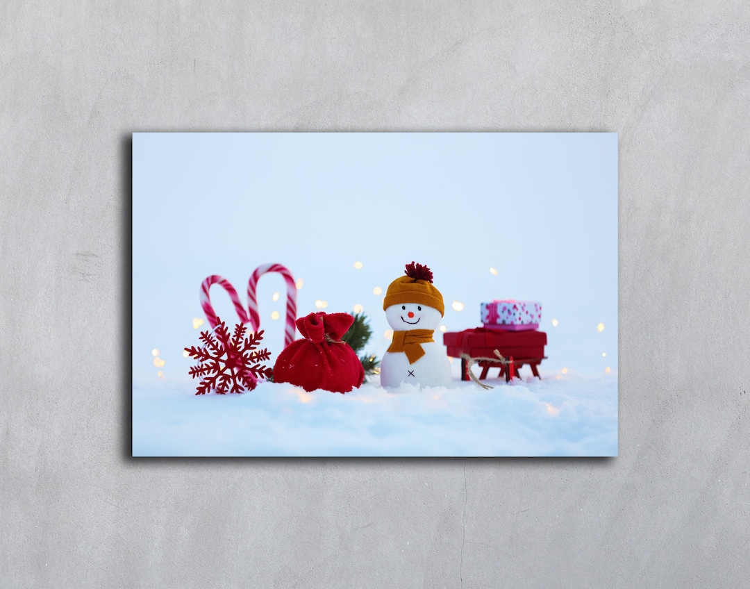 Funny Snowman With Sledges and Colorful Boxes Garlands Enlighten the ...