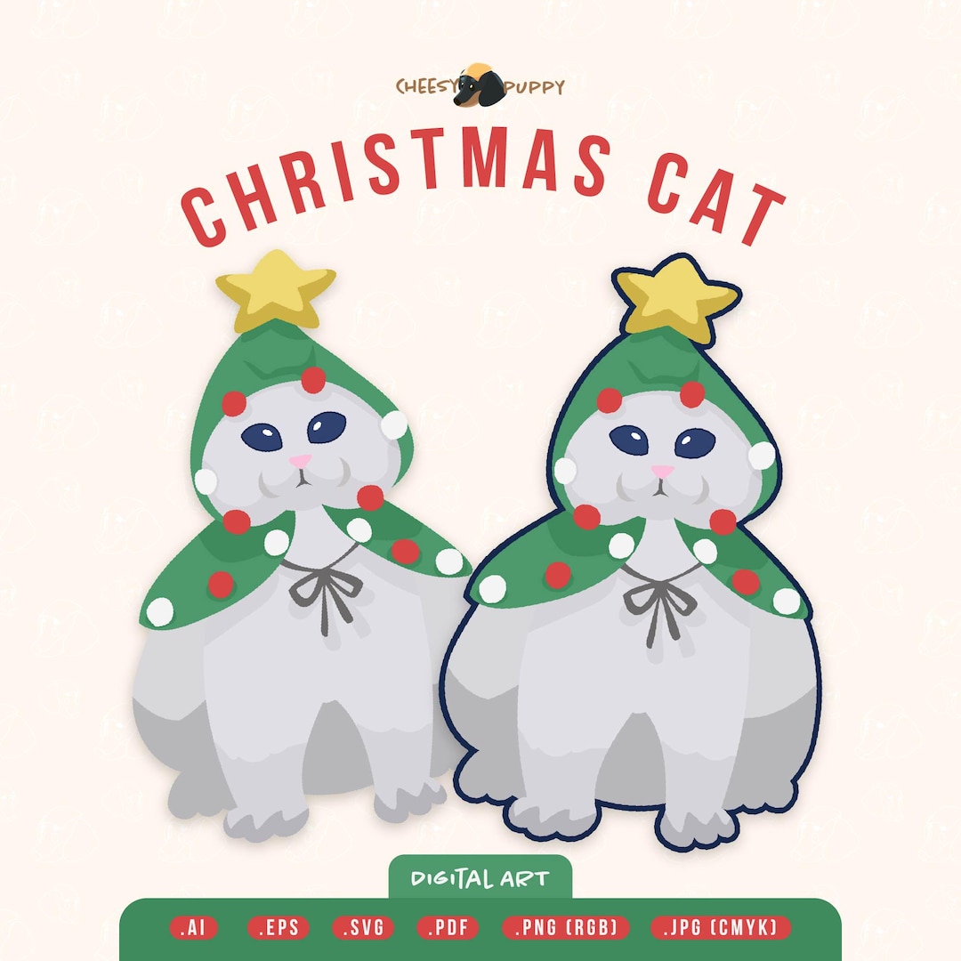 Christmas Fat Cat Cartoon Clipart PNG SVG (digital Download) - Etsy