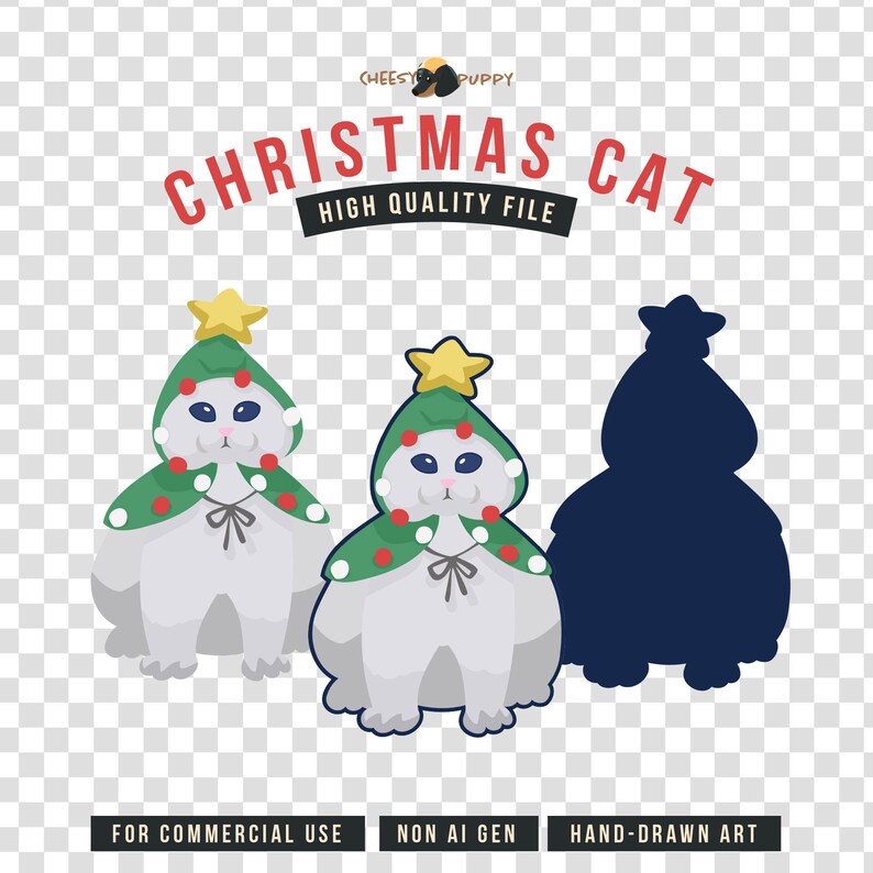 Christmas Fat Cat Cartoon Clipart PNG SVG (digital Download) - Etsy