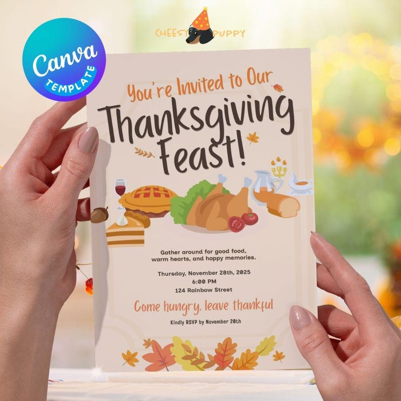 Thanksgiving Feast Invitation Template – Editable in Canva - Etsy