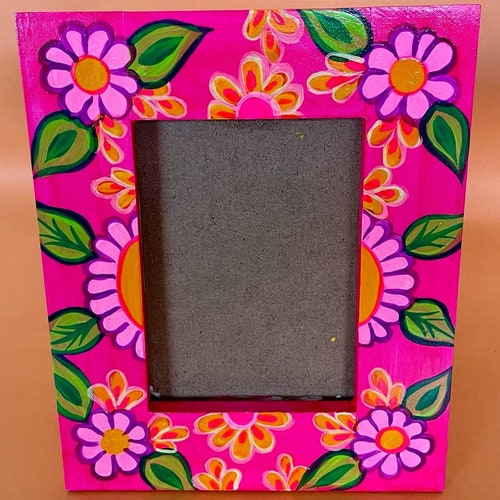 Mexican Hand-painted Photo Frame Hot Pink - Etsy