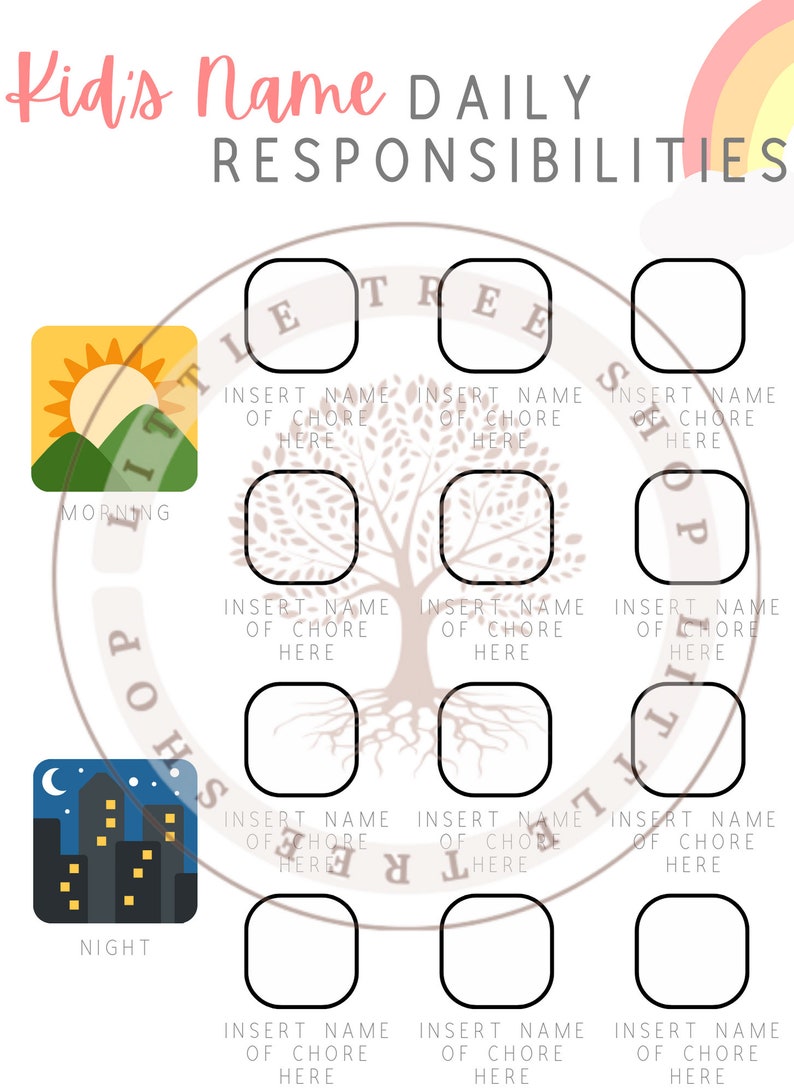 Editable Chore & Responsibility Chart for 5-8 Year Olds Daily - Etsy