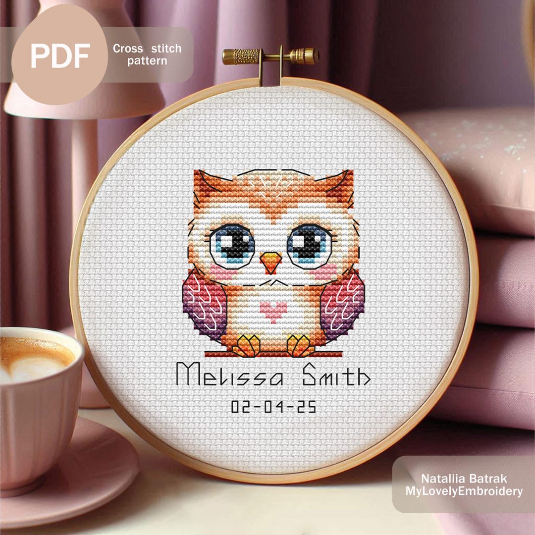 Baby Owl Cross Stitch Pattern: Personalized Birth Announcement (PDF ...