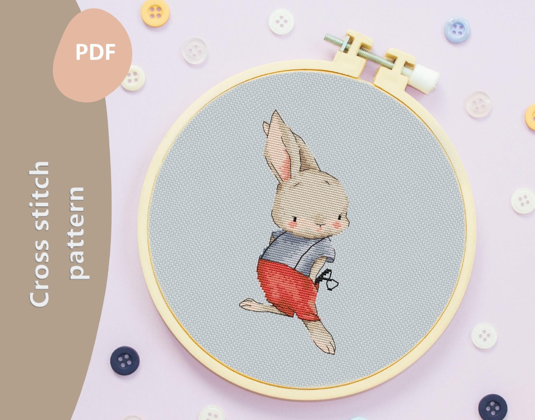 Cute Bully Rabbit Cross Stitch Pattern PDF Instant Digital - Etsy