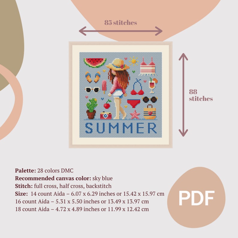 Summer Girl Cross Stitch Pattern: Beach Vacation Sampler (PDF Download ...