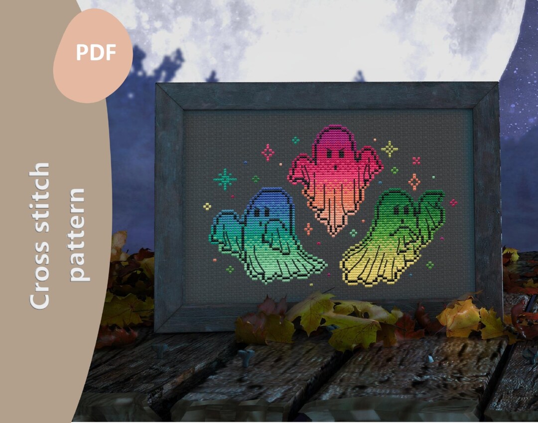 Multicolored Ghosts Cross Stitch Pattern PDF Instant Digital - Etsy