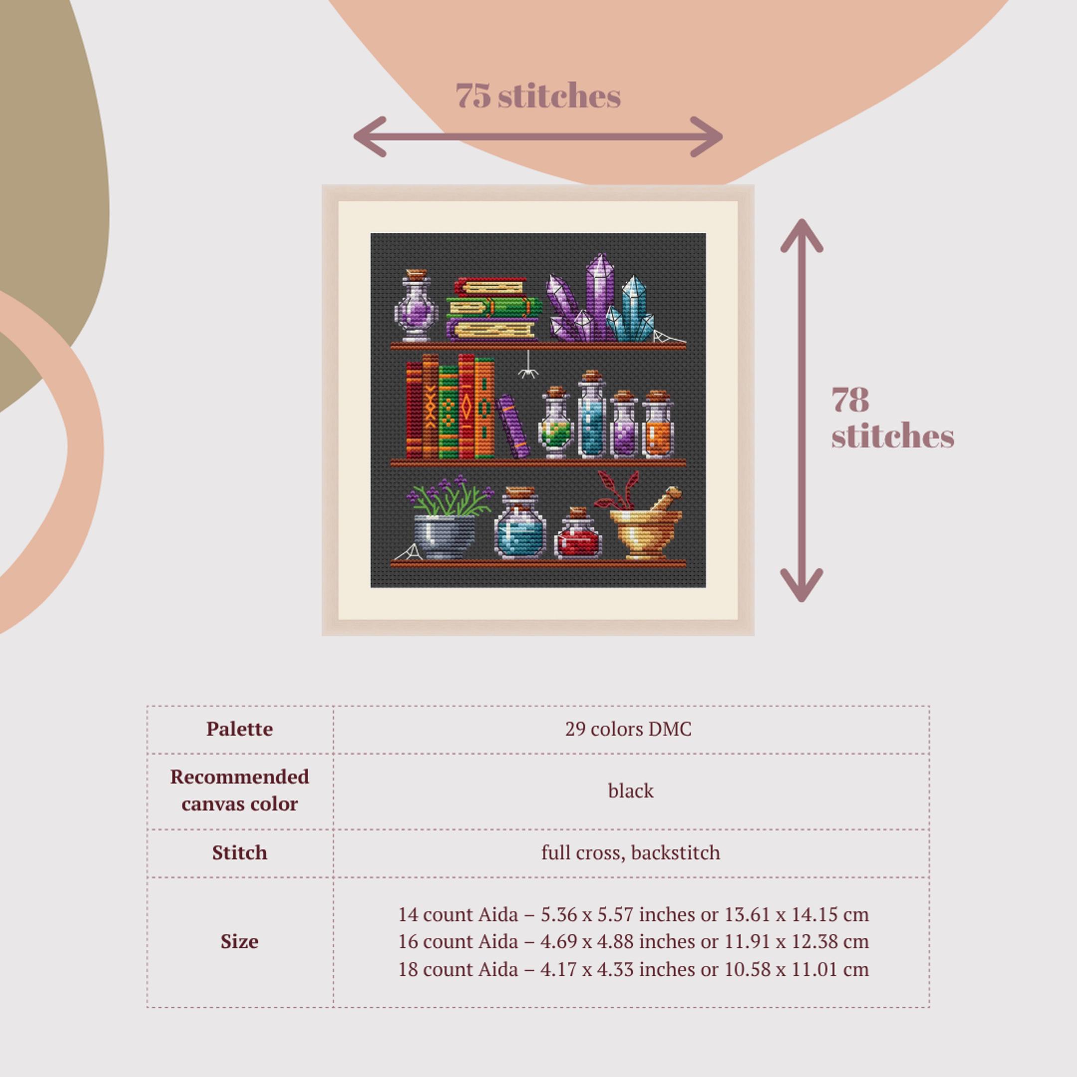 Alchemist Shelf Cross Stitch Pattern: Magic Books, Crystals and Potion ...