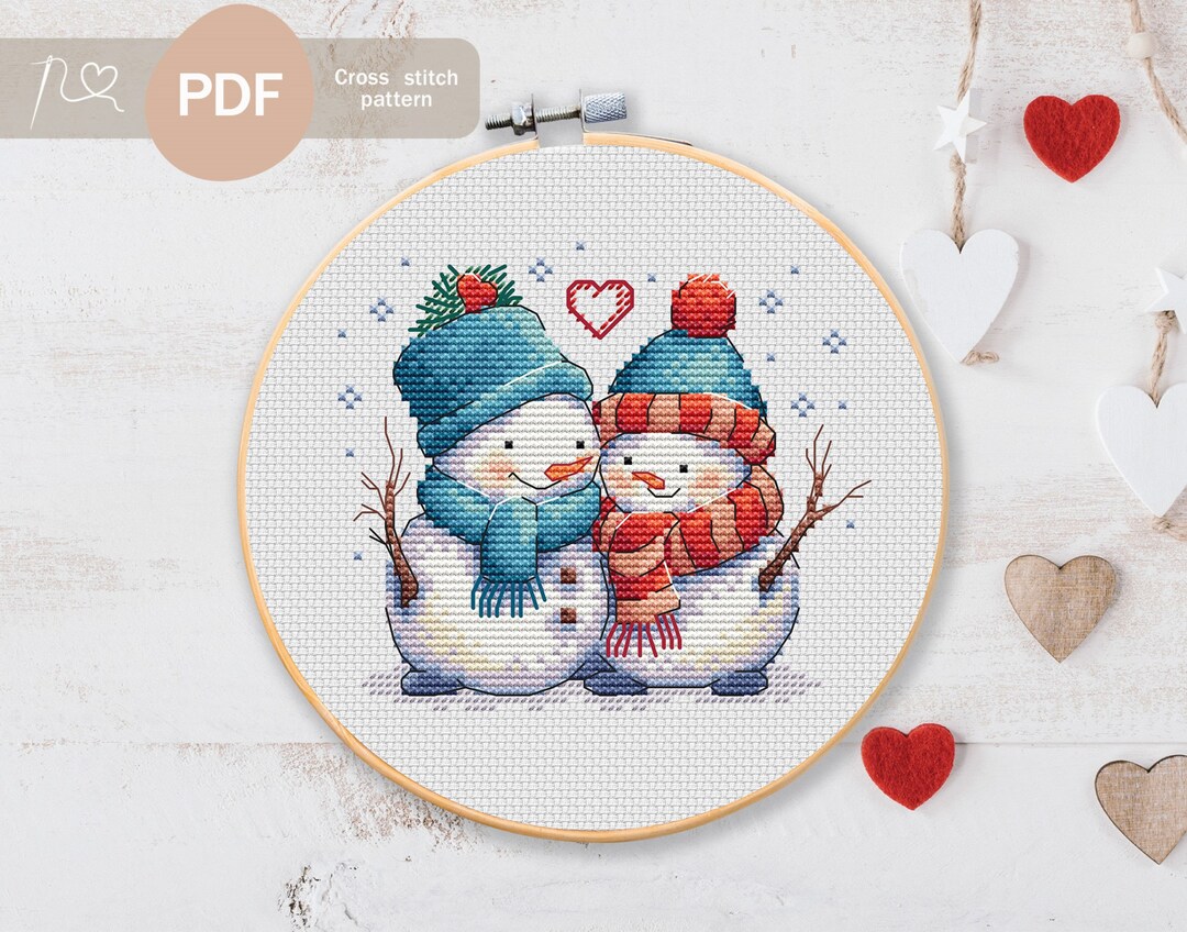 Snowmen in Love Cross Stitch Pattern PDF, Instant Digital Download ...