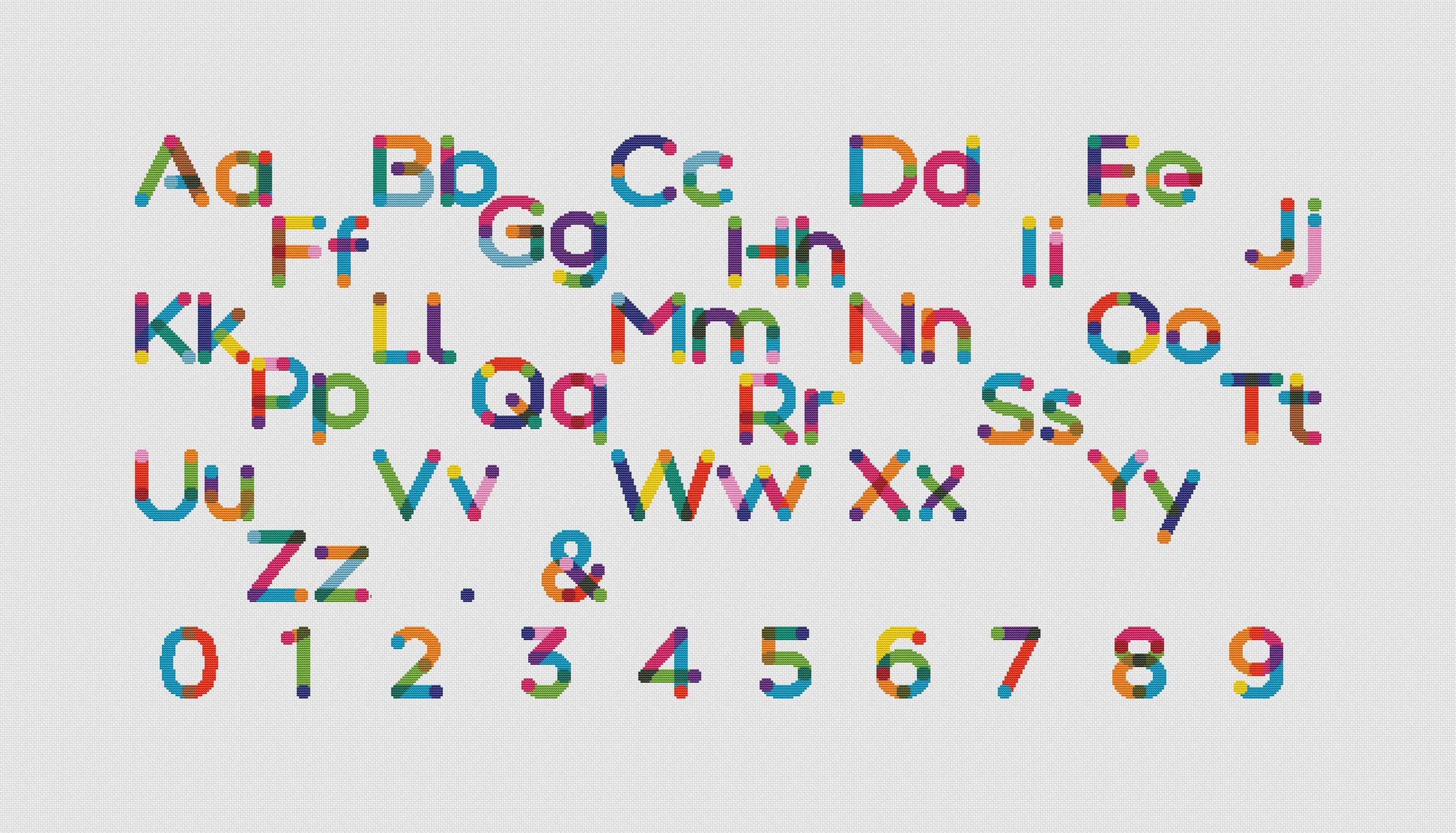 Big Сolorful Alphabet Letters Cross Stitch Pattern Instant - Etsy