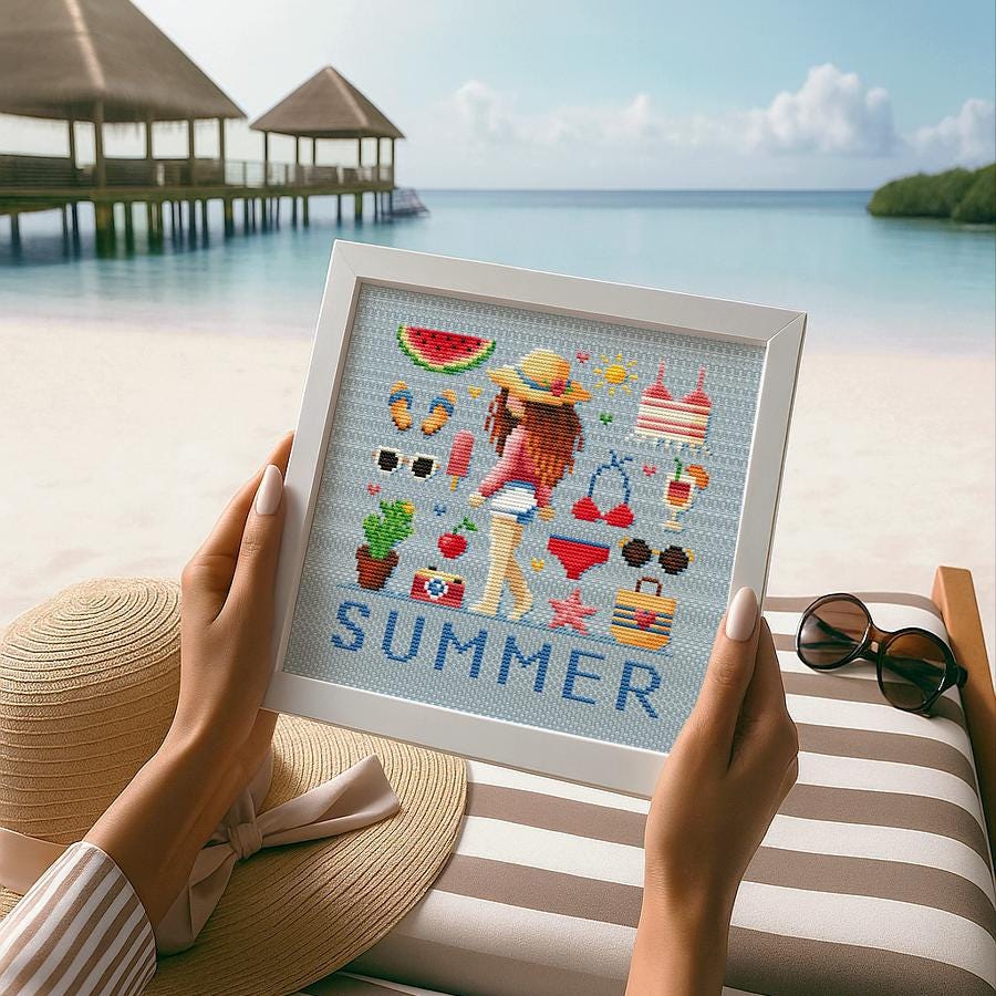 Summer Girl Cross Stitch Pattern: Beach Vacation Sampler (PDF Download ...