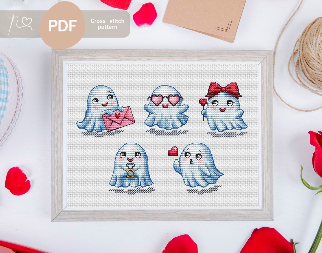 Valentine's Day Ghosts Cross Stitch Pattern: Whimsical Love (PDF Download) - Etsy