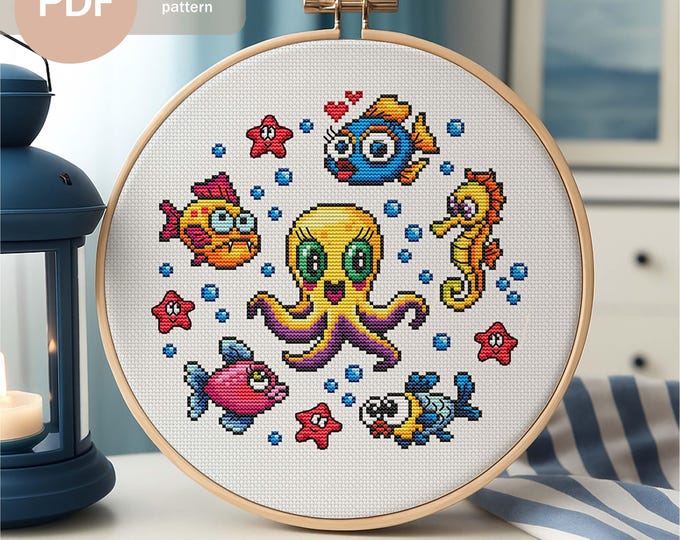 Octopus Cross Stitch Pattern, Ocean Cross Stitch Pattern, Sea Cross ...
