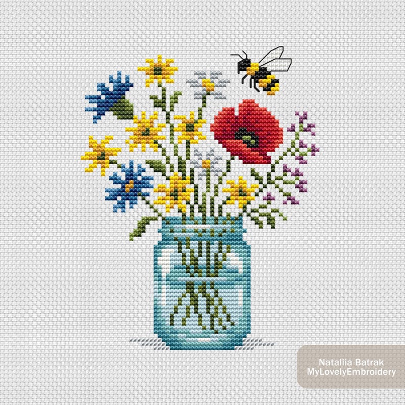 Wildflower Jar Stitch Pattern PDF Instant Download, Floral Сross Stitch ...