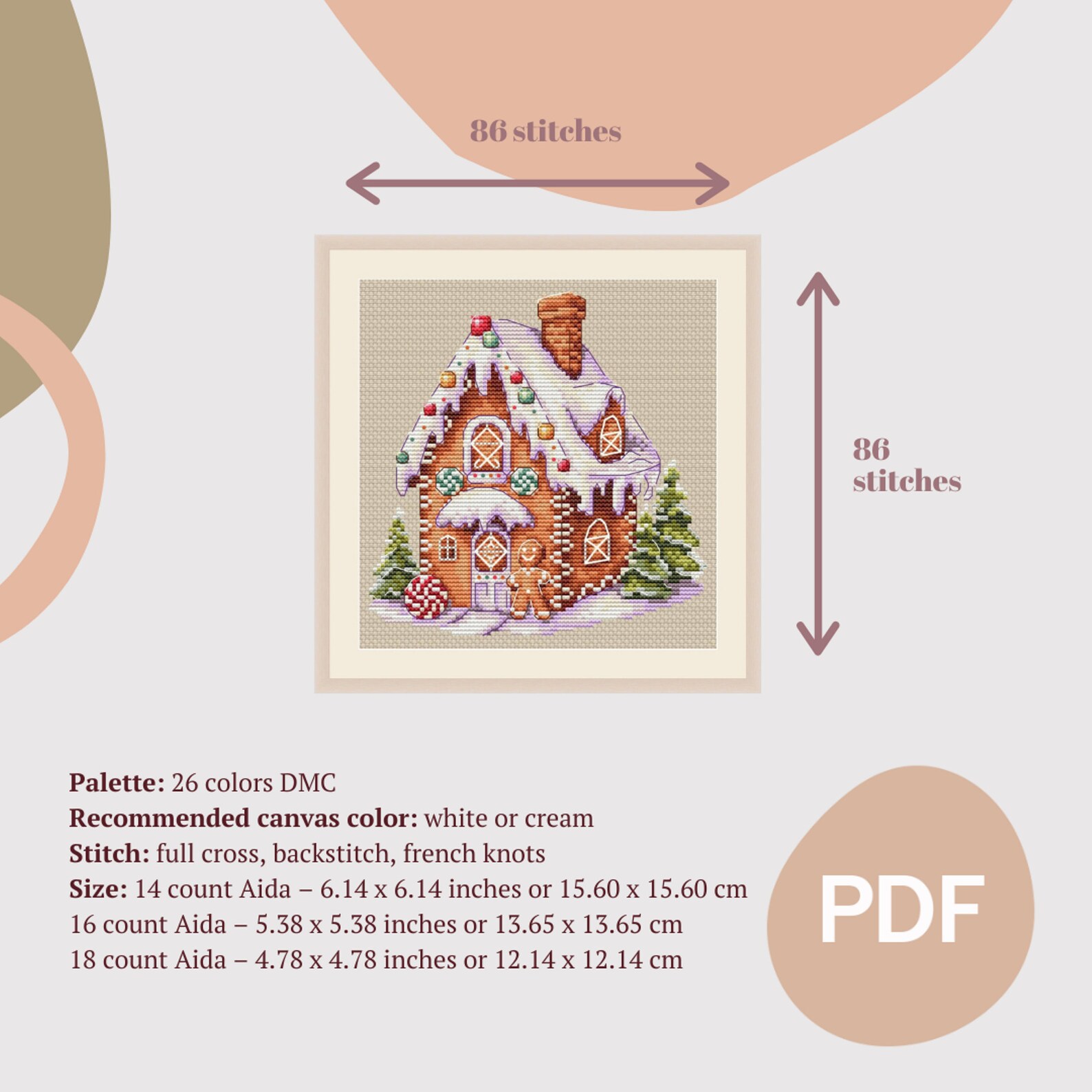 Gingerbread House Cross Stitch Pattern, Christmas Embroidery (PDF ...
