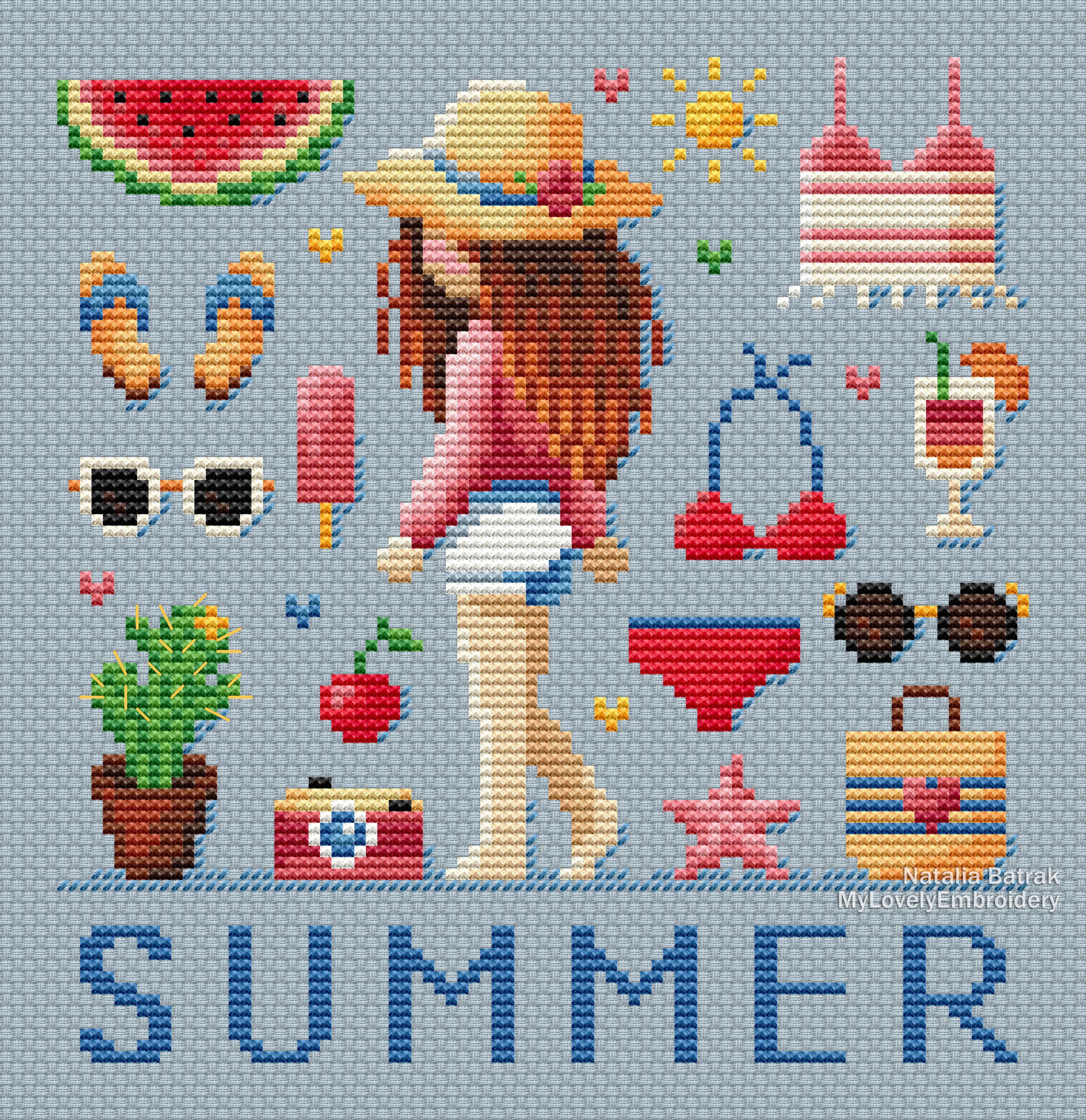 Summer Girl Cross Stitch Pattern: Beach Vacation Sampler (PDF Download ...