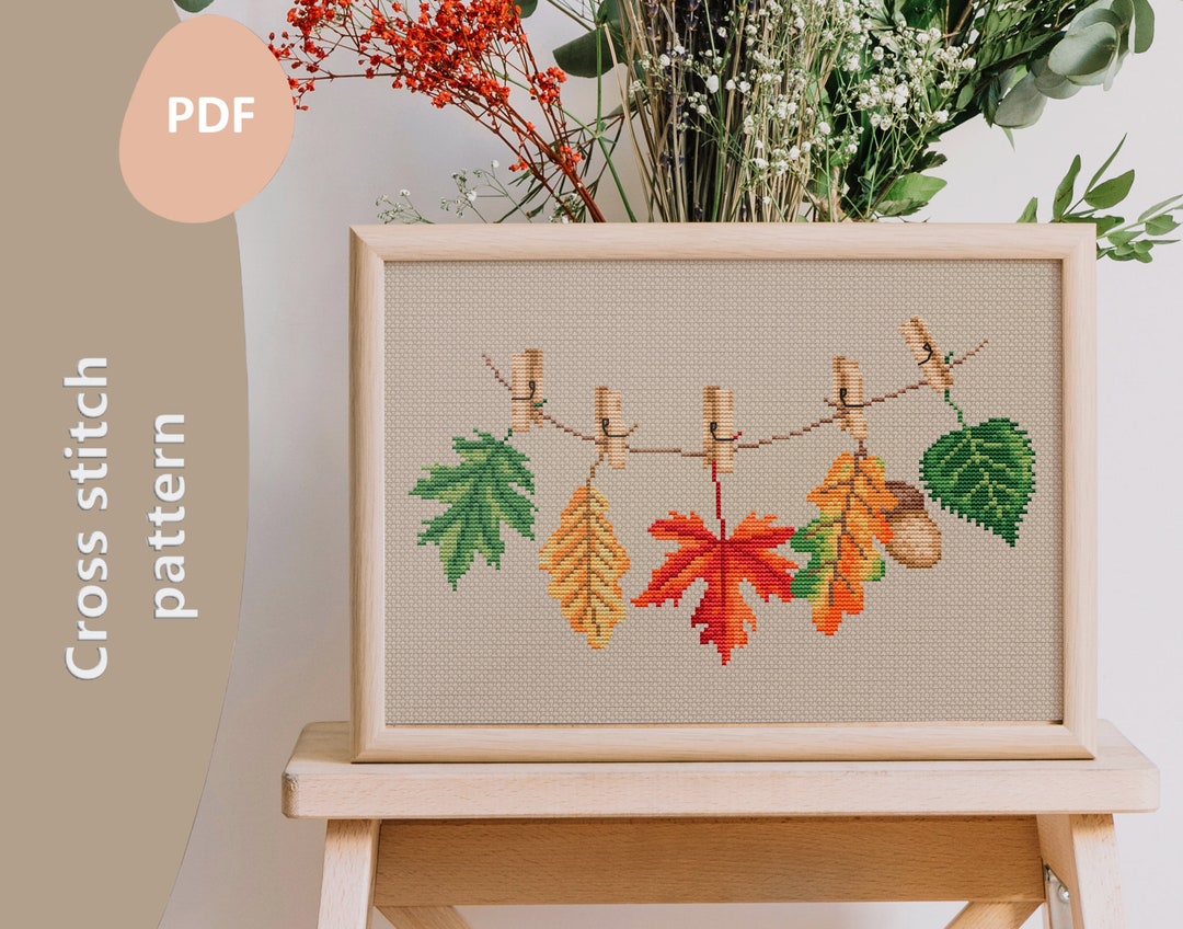 Fall Leaves Garland Cross Stitch Pattern PDF Instant Digital - Etsy
