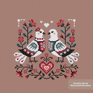 Folk Art Love Birds Cross Stitch Pattern: Romantic Doves Design (PDF ...