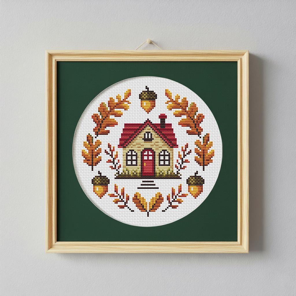 Autumn Cottage Sampler Cross Stitch Pattern: Acorns and Leaves Design ...