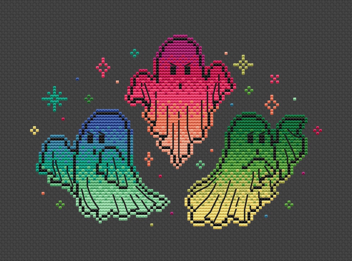 Multicolored Ghosts Cross Stitch Pattern PDF Instant Digital - Etsy