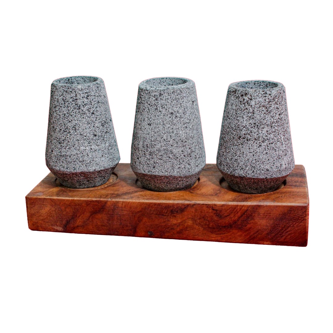 Mexican Tequila Shot Glasses Made of Volcanic Stone With Parota Wood ...