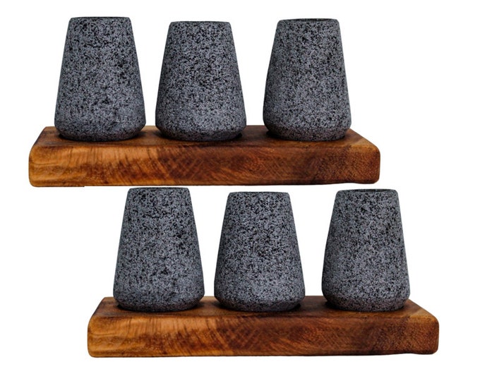 2 Set of 3 Mexican Tequila Shot Glasses Made of Volcanic Stone With ...
