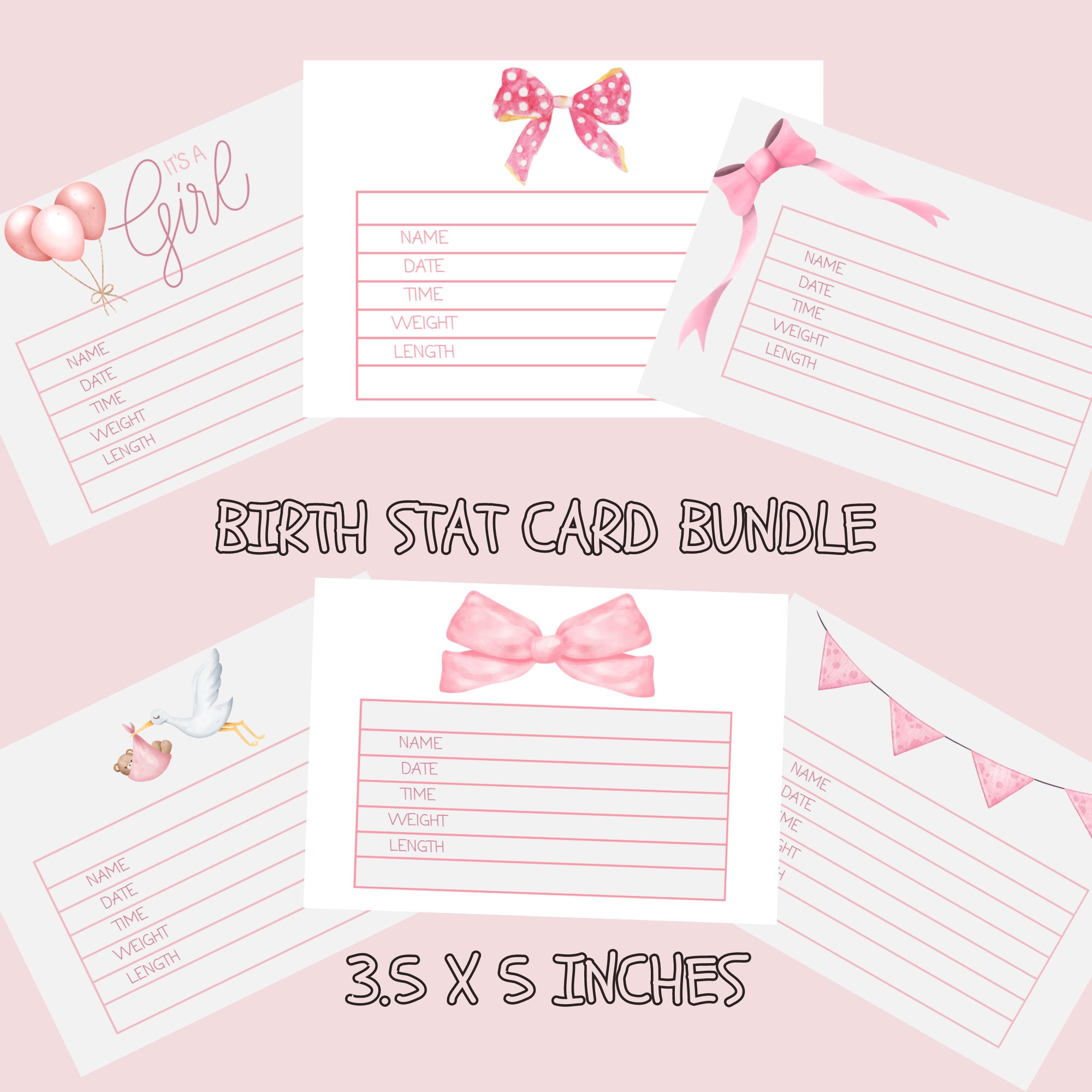Printable Birth Stat Card BUNDLE, Hospital Crib Card for Baby, Baby ...