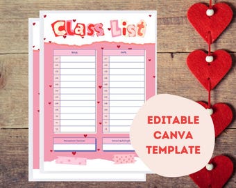 Editable Valentine's Day Class List - Instant Download and Printable - Etsy