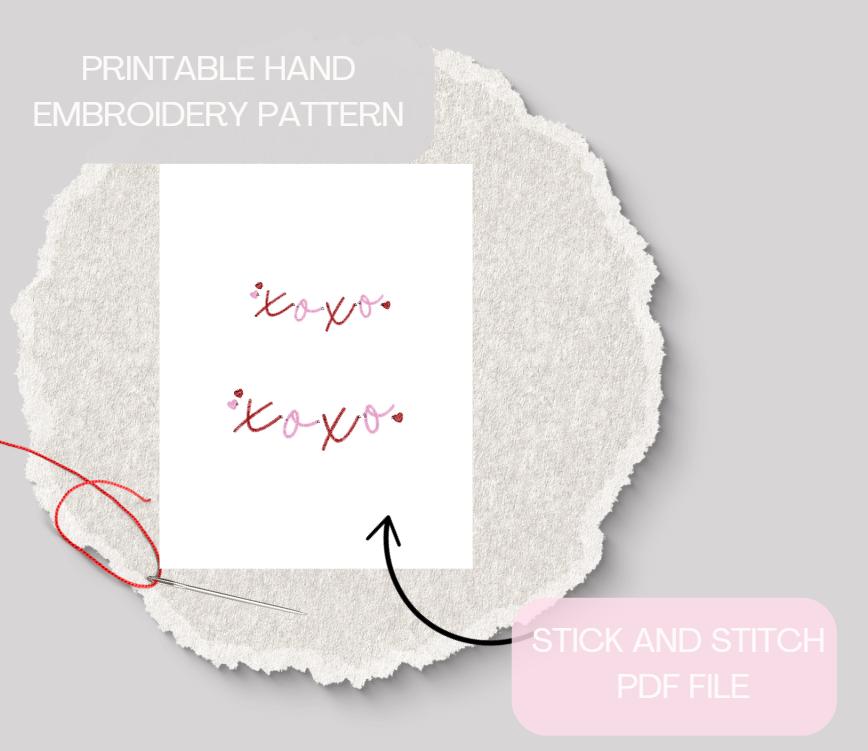 XOXO Hand Embroidery Pattern, Valentine Hand Embroidery PDF, Printable ...