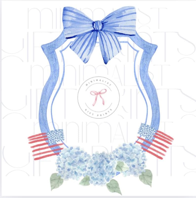 Patriotic Hydrangea Crest Clipart – Preppy USA Floral Design – PNG ...