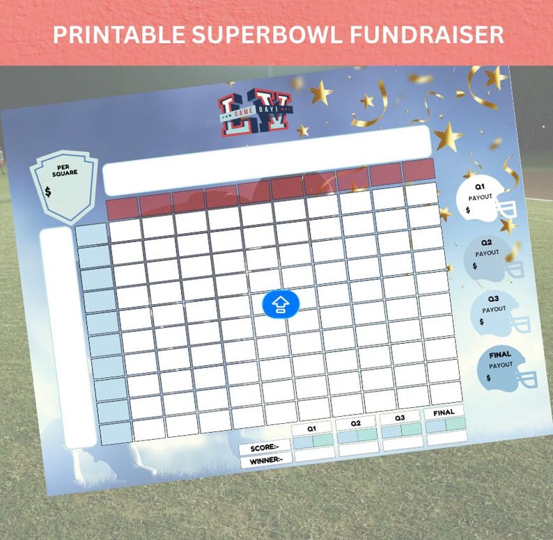Printable Super Bowl Squares, PDF Printable Football Game Card ...