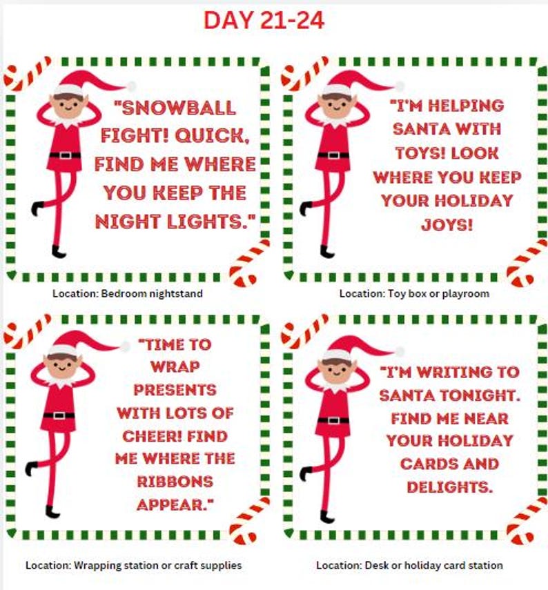30-day Elf Scavenger Hunt Printable | Fun Holiday Elf Ideas for Kids ...