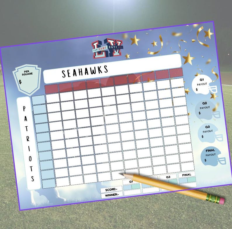 Printable Super Bowl Squares, PDF Printable Football Game Card ...