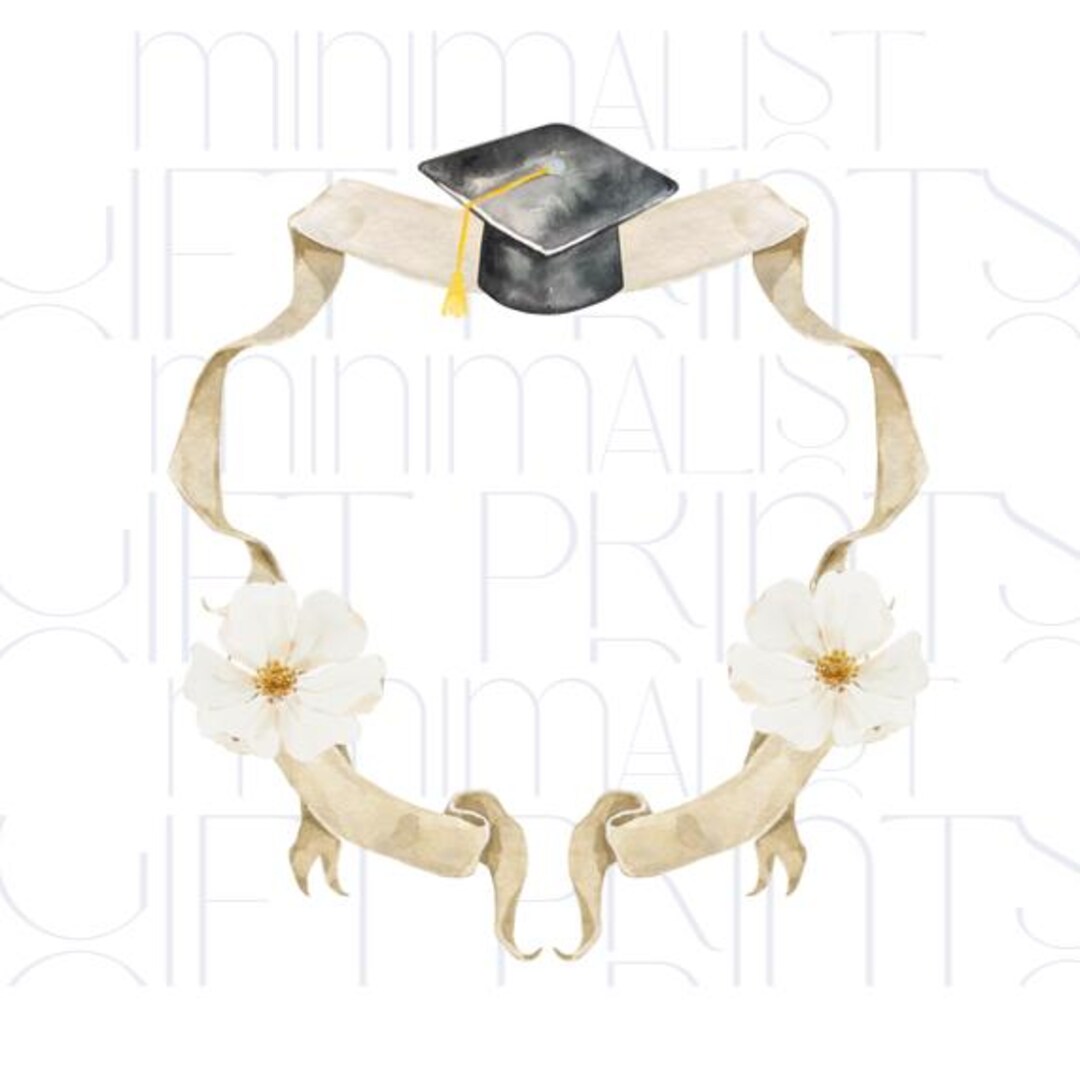 Graduation Watercolor Clipart Family Crest DIY Black and Gold Cap and ...