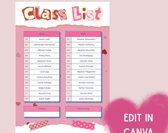 Valentine's Day Student List Template | List for Class Party | Editable ...