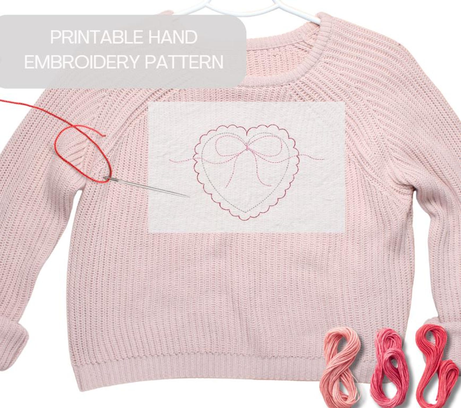 Heart With Ribbon Hand Embroidery Pattern, Valentine Hand Embroidery ...