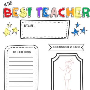 Teacher Appreciation Printable Sheet My Teacher Printable Teacher Gift ...