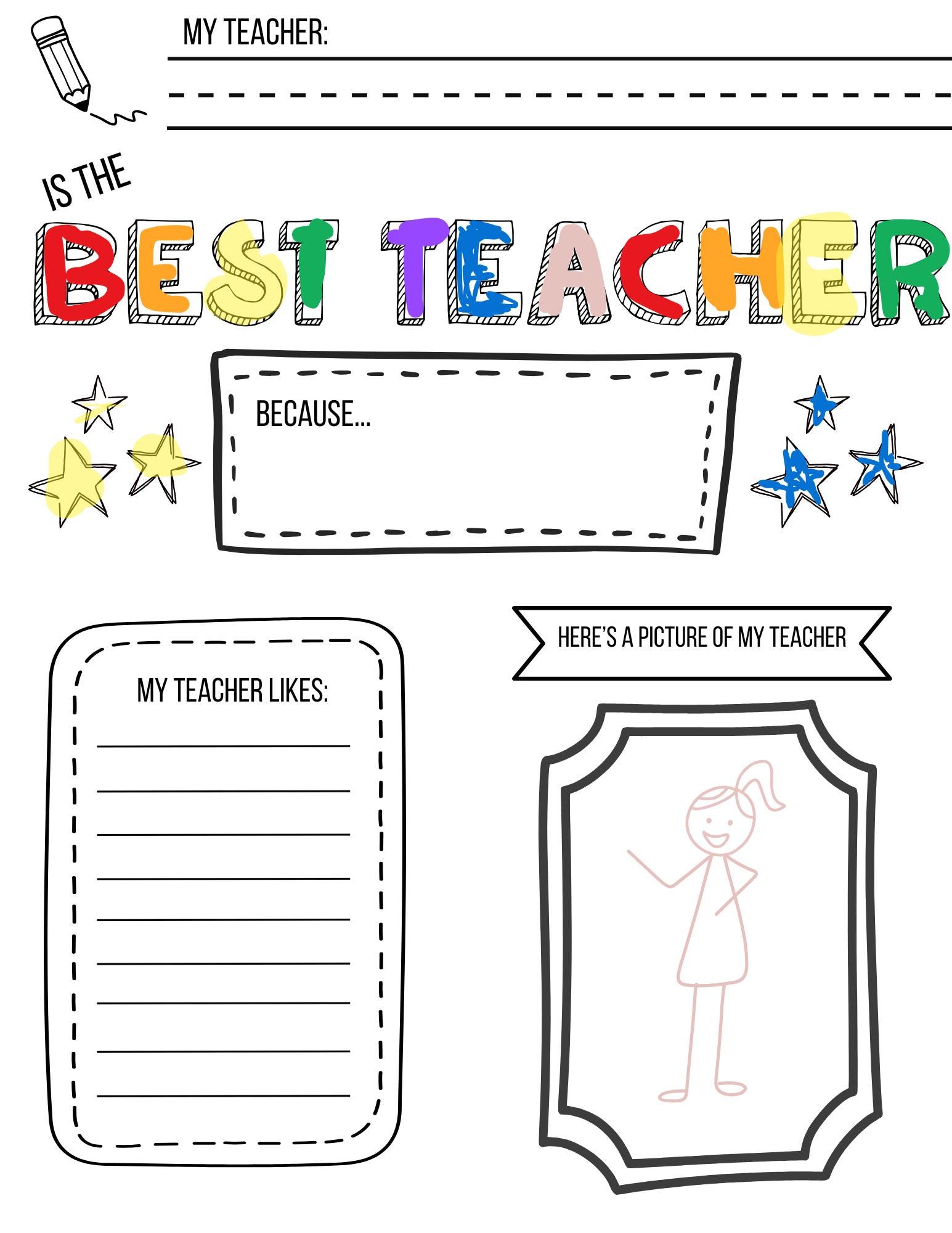 Teacher Appreciation Printable Sheet My Teacher Printable Teacher Gift ...
