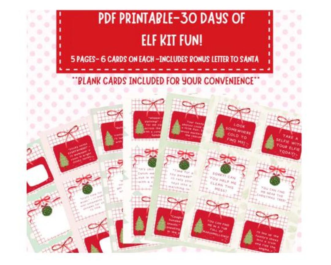 Printable Elf Notes, Christmas Printable With Santa Letter,30 Elf Note ...