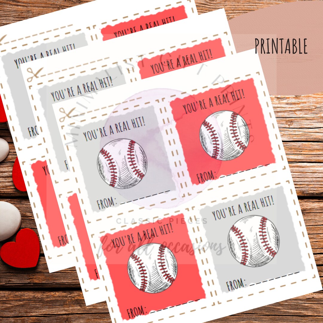 Printable Baseball Valentines, Kids Valentine's Day Card, Boy Girl ...