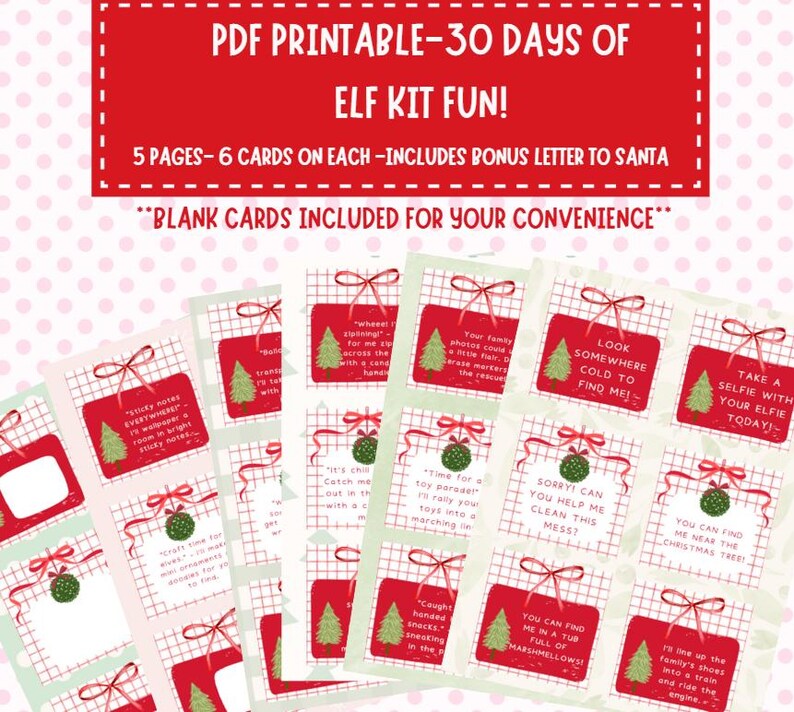 Printable Elf Notes, Christmas Printable With Santa Letter,30 Elf Note ...